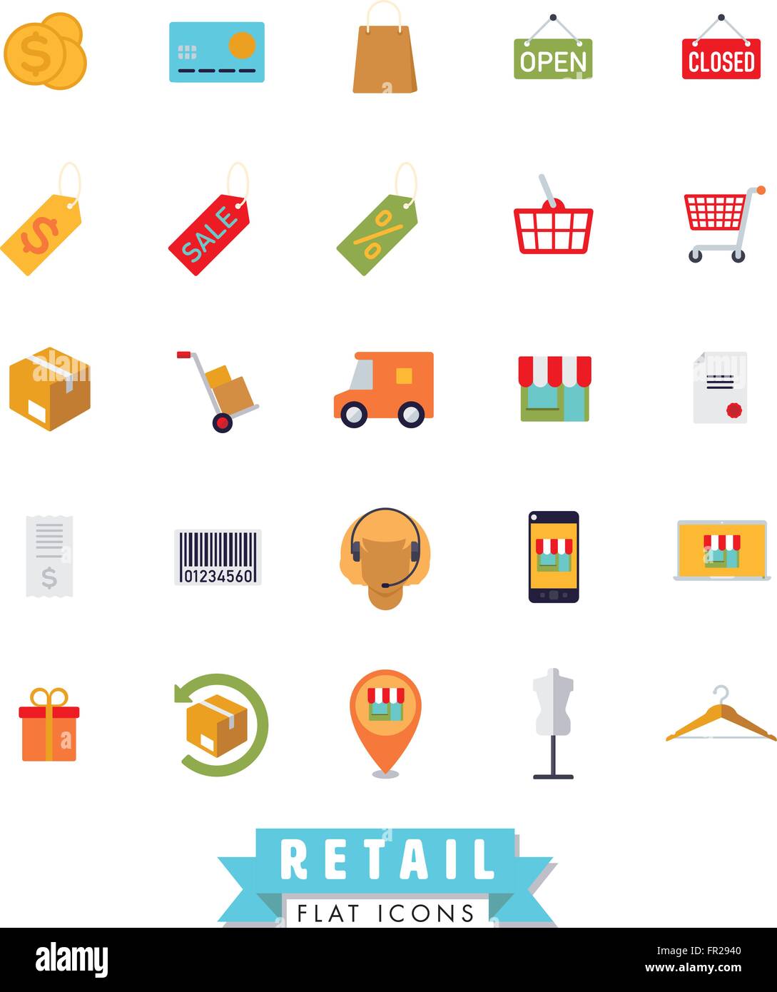 Collection of flat design shopping and retail vector icons Stock Vector ...