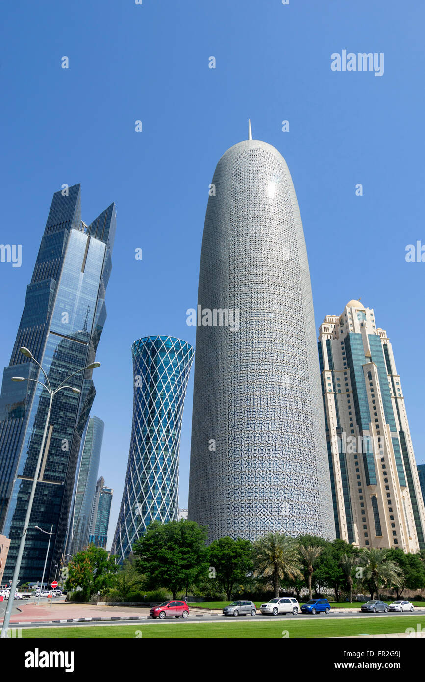 View of modern office towers in West Bay financial and business ...