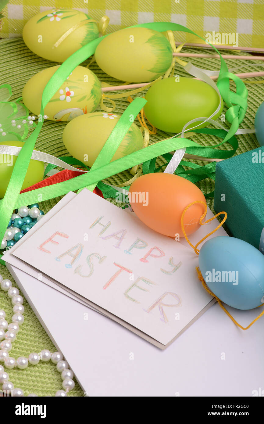 Easter background with Easter eggs and spring flowers Stock Photo - Alamy
