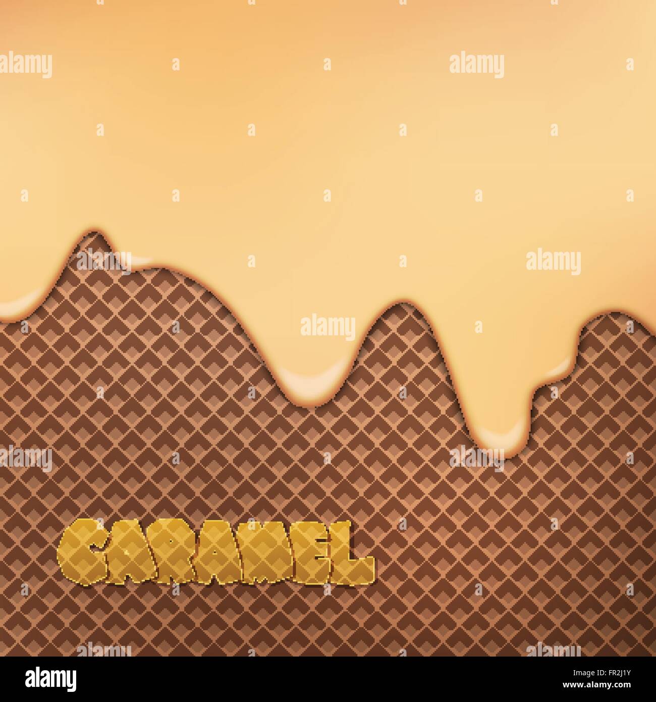 flowing caramel cream over chocolate wafer pattern. vector dessert ...