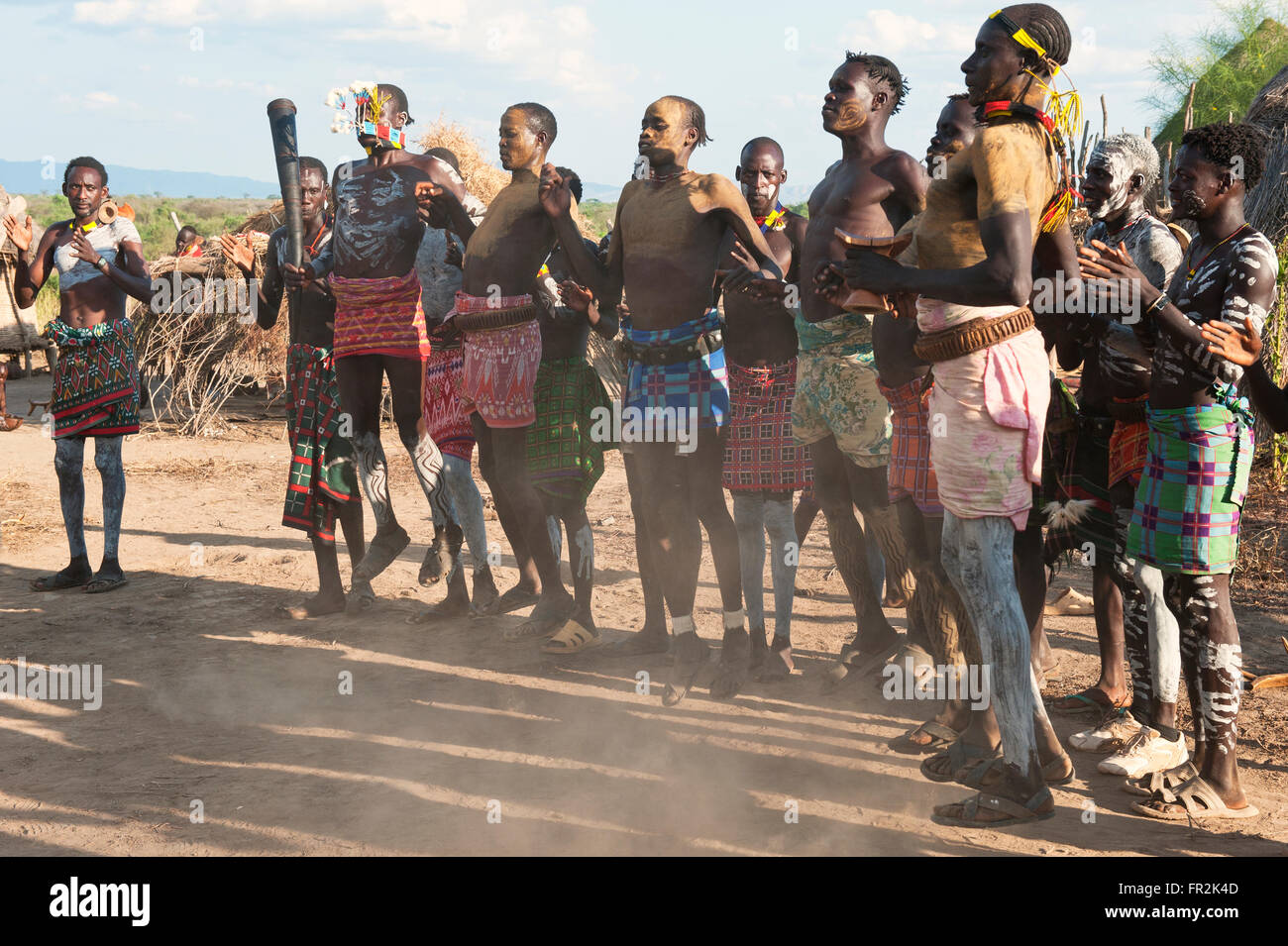Karo people with body paintings participating in a tribal dance ...