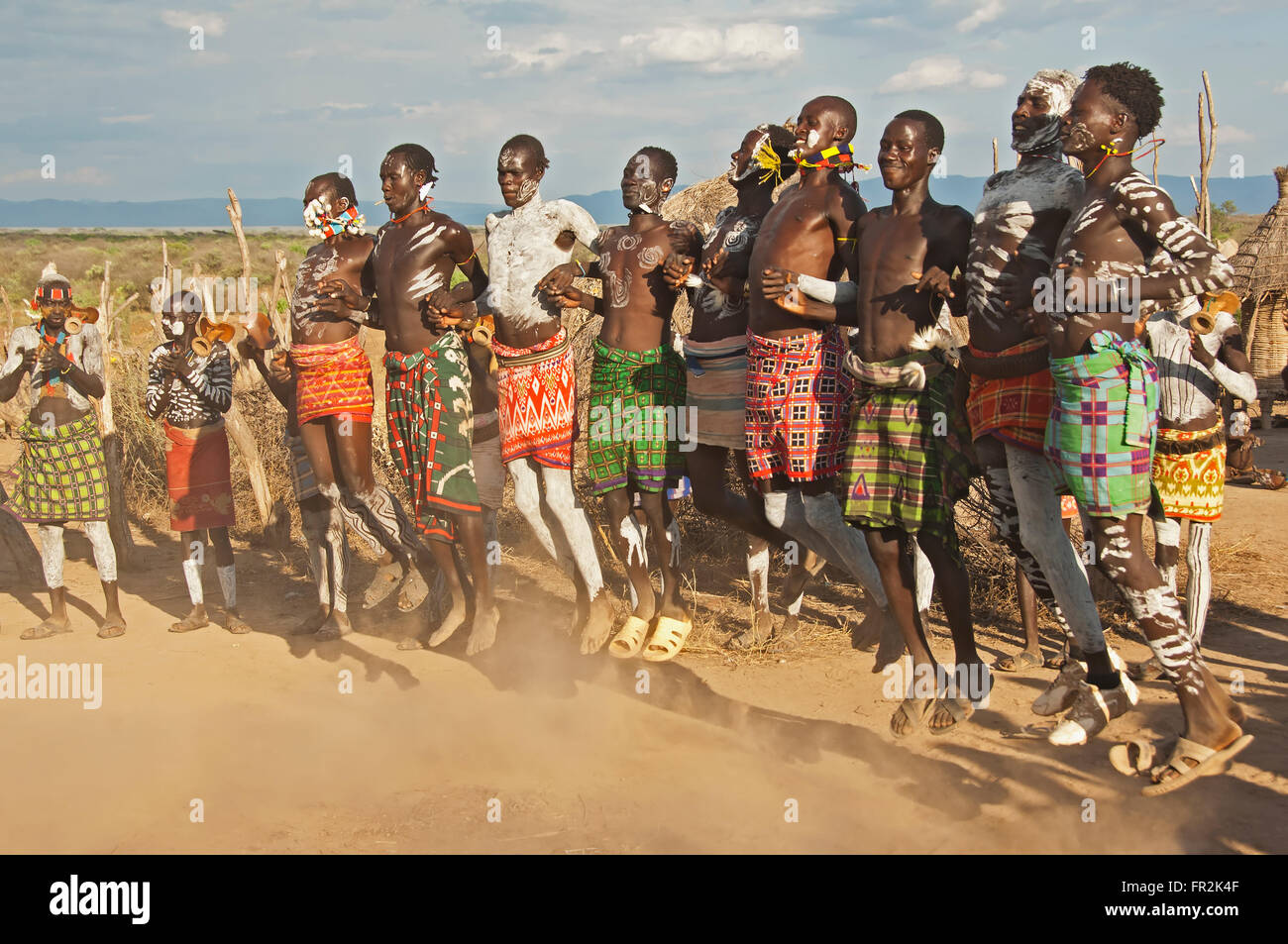 Karo people with body paintings participating in a tribal dance ...