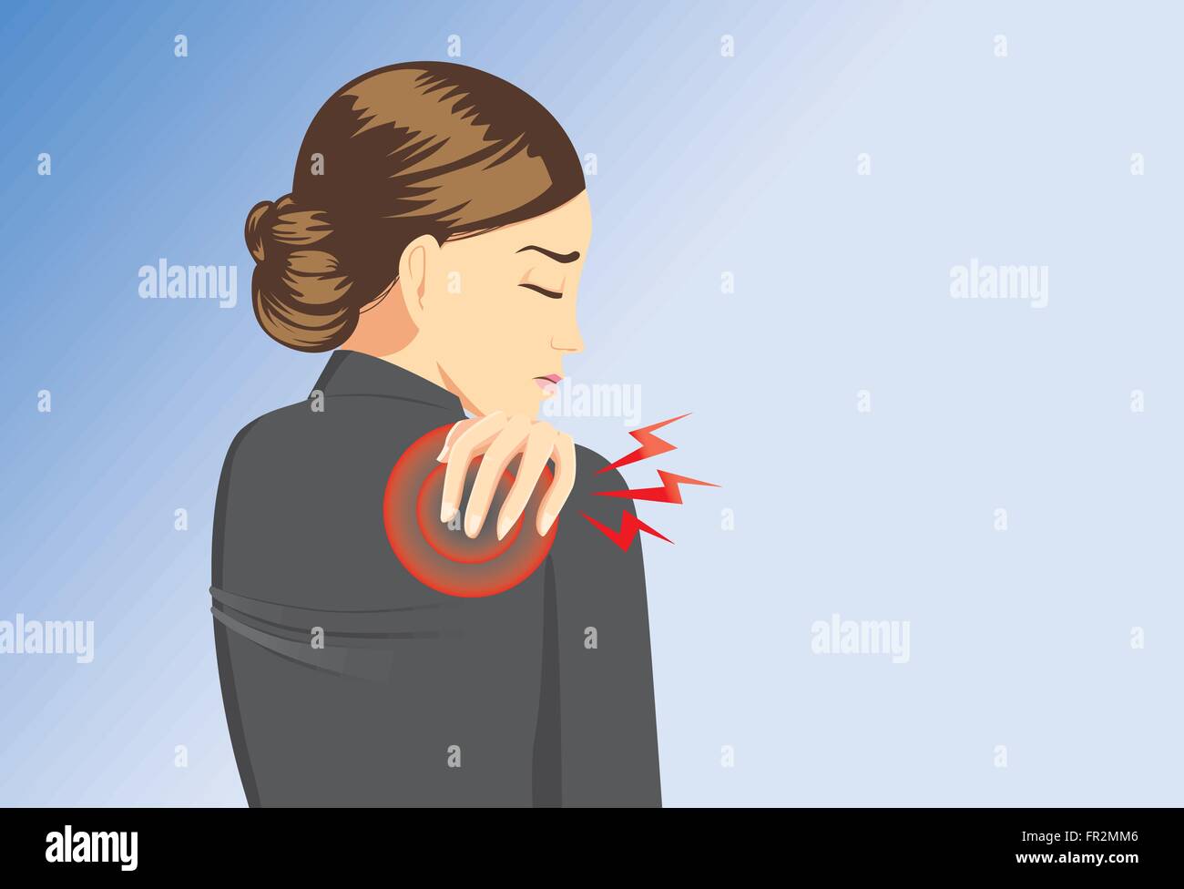 Working woman in black suit touching her back because her have back ...