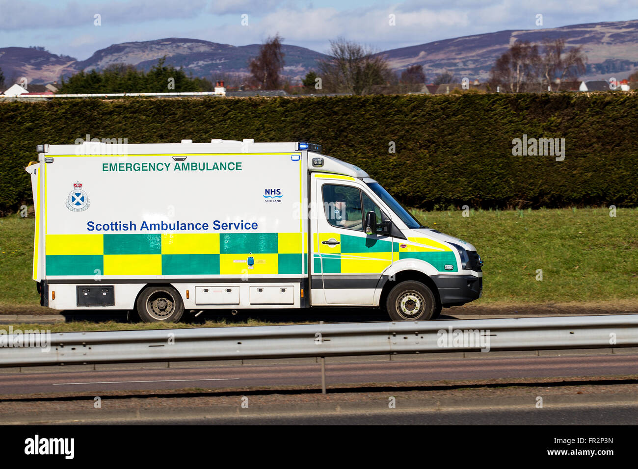 A NHS "Scottish Ambulance Service" Emergency Ambulance responding to a ...
