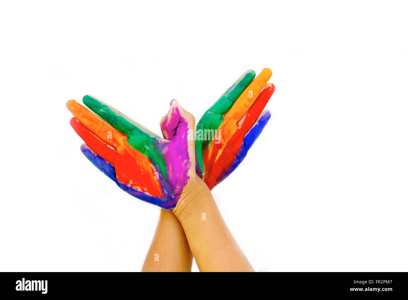 multi color painted hands joined together like flying wings Stock Photo ...