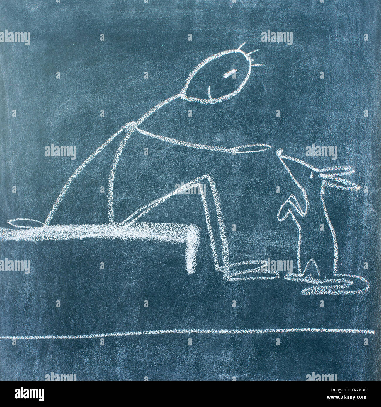 Chalkboard drawing with a man who is feeding an animal Stock Photo - Alamy