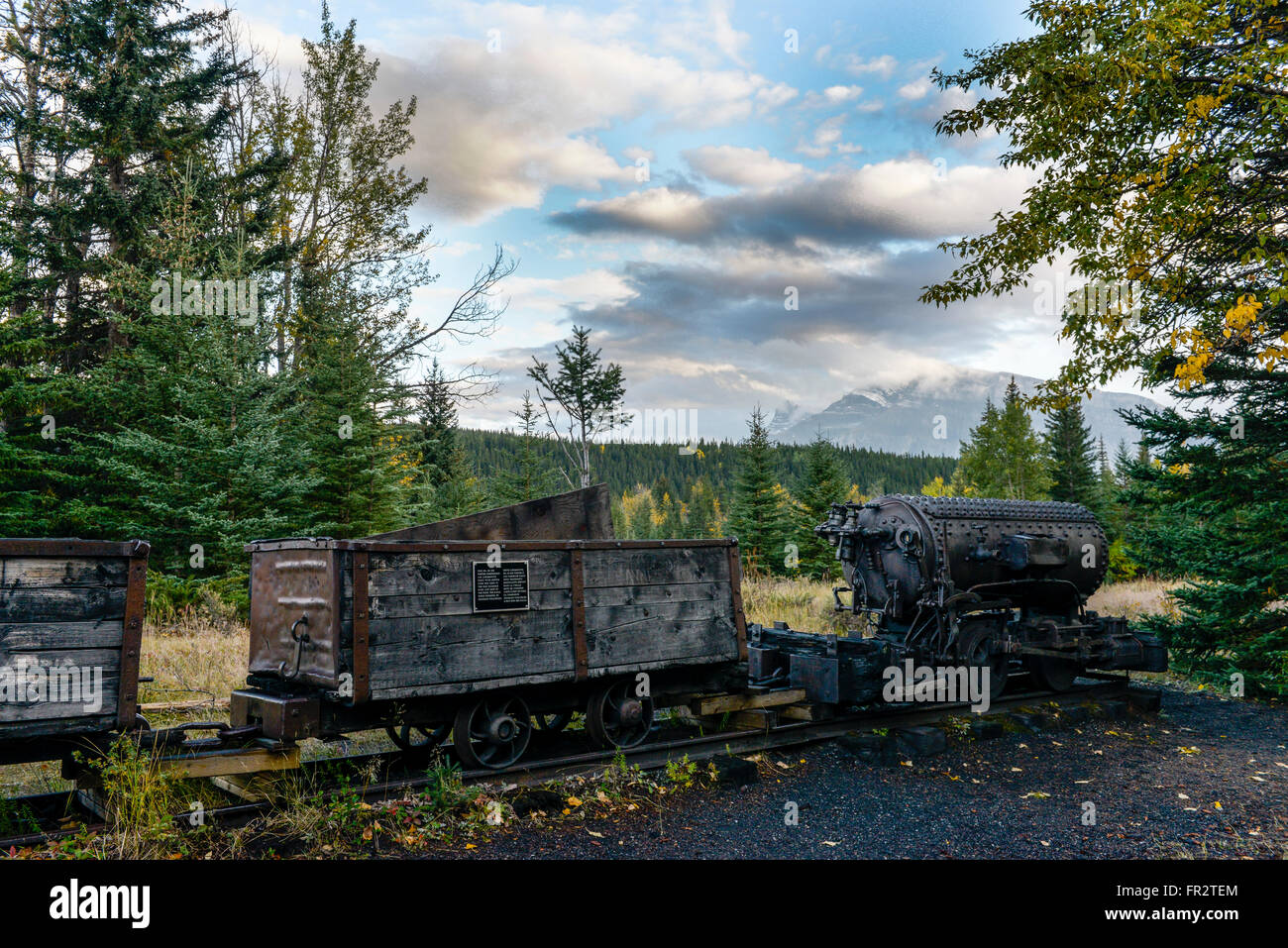 Hunt, Minecart of an old coal mine, Lower Bankhead, Banff National Park ...