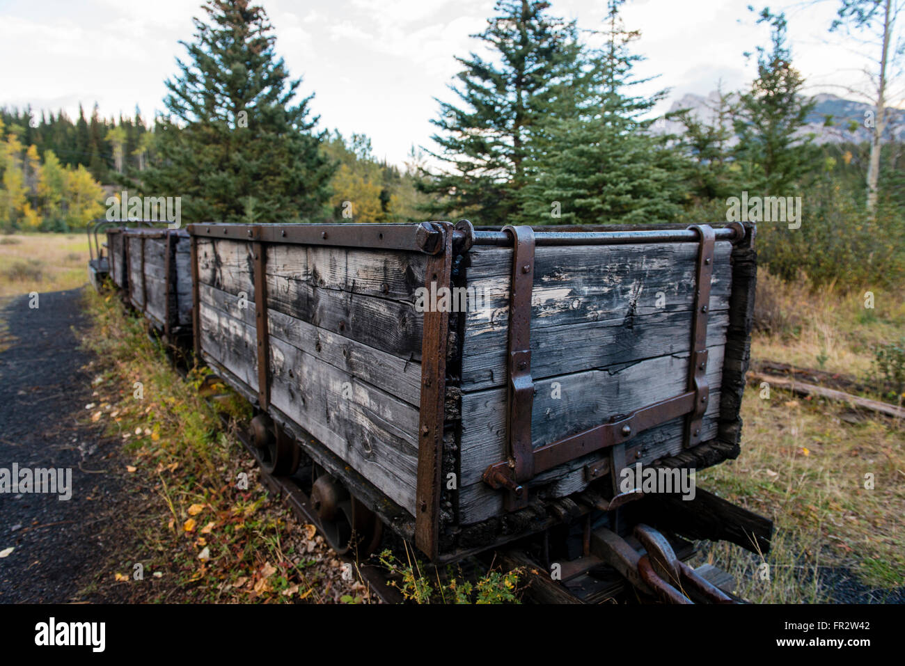 Hunt, Minecart of an old coal mine, Lower Bankhead, Banff National Park ...