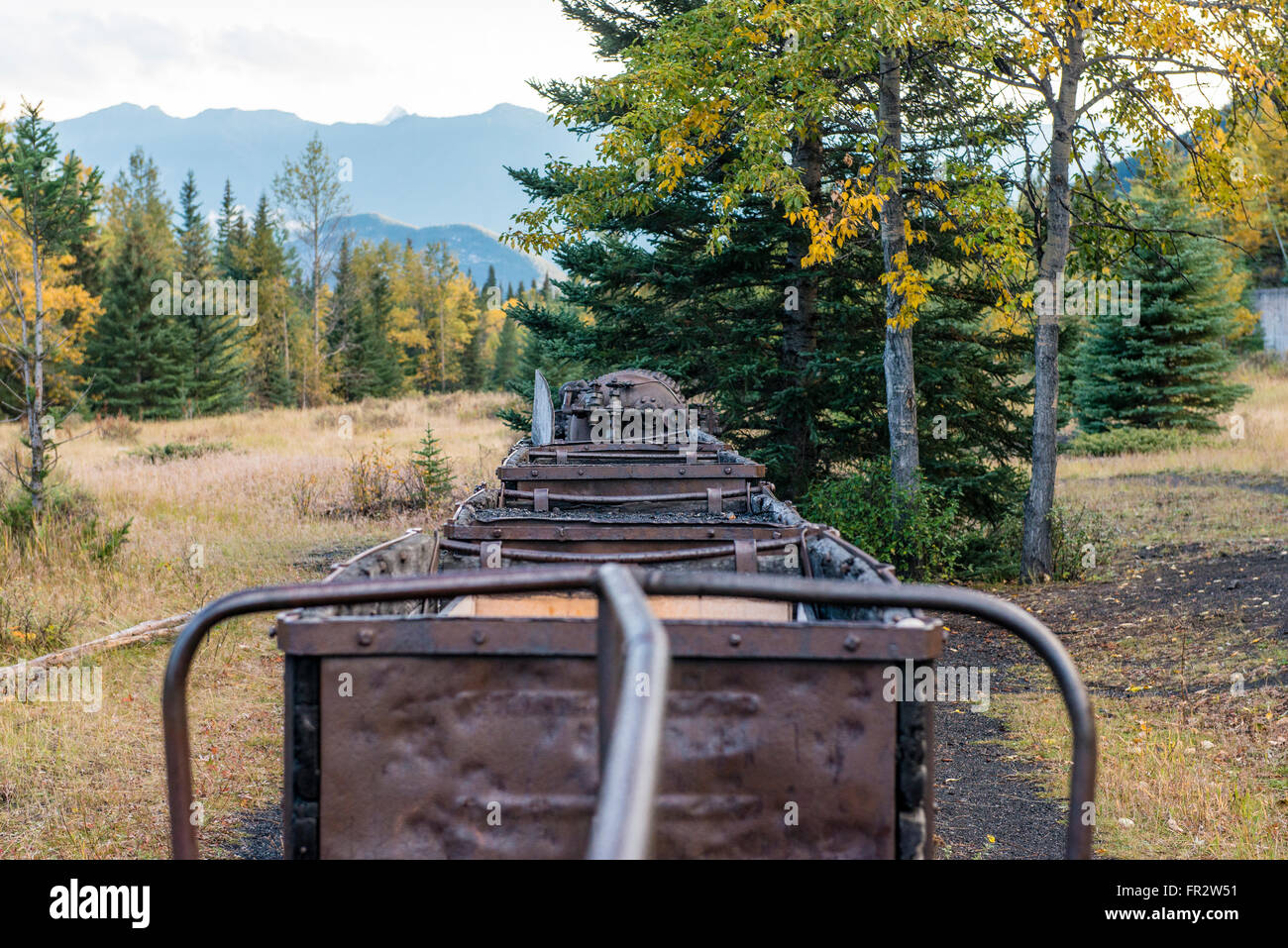Hunt, Minecart of an old coal mine, Lower Bankhead, Banff National Park ...