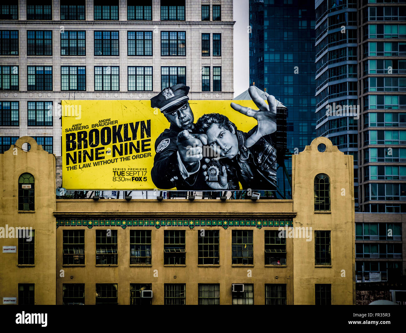 Brooklyn Nine-Nine advertising billboard on roof of traditional ...