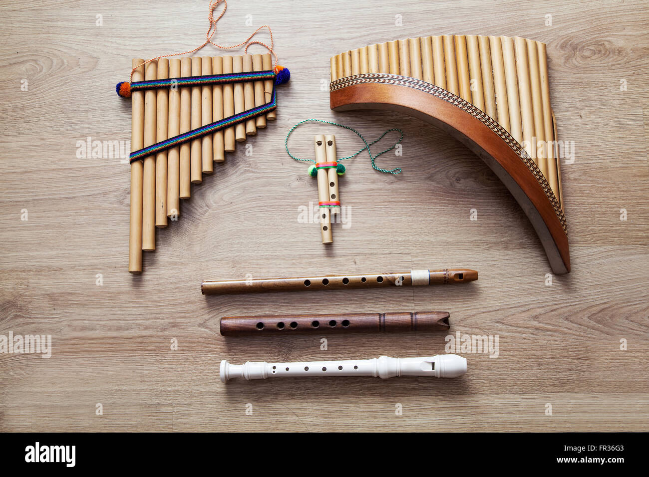 set of ethnic wooden flutes closeup Stock Photo - Alamy