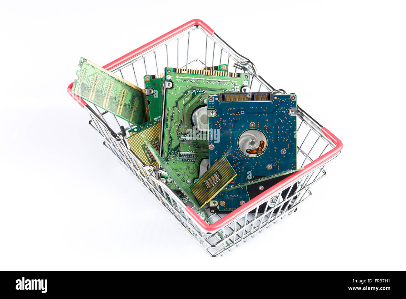 shopping trolley filled with computer stuff on white background Stock ...