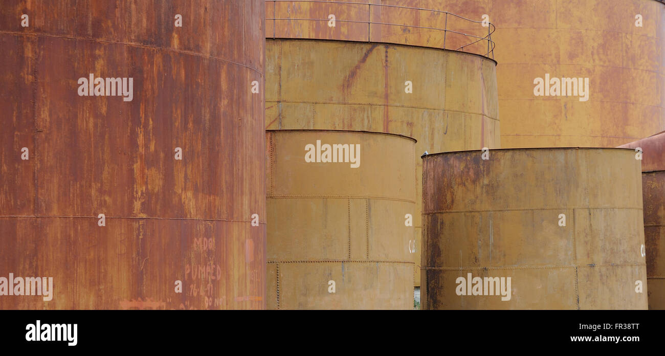 Rusting tanks for the storage of whale and seal oil among the ruins of ...