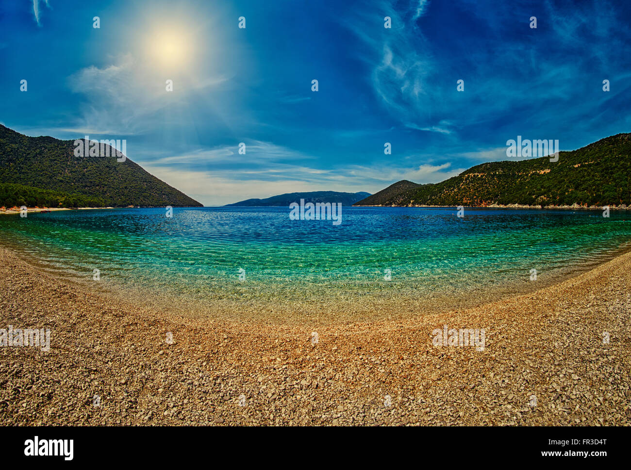 Abstract Empty Beach Bay at Sunset Stock Photo - Alamy
