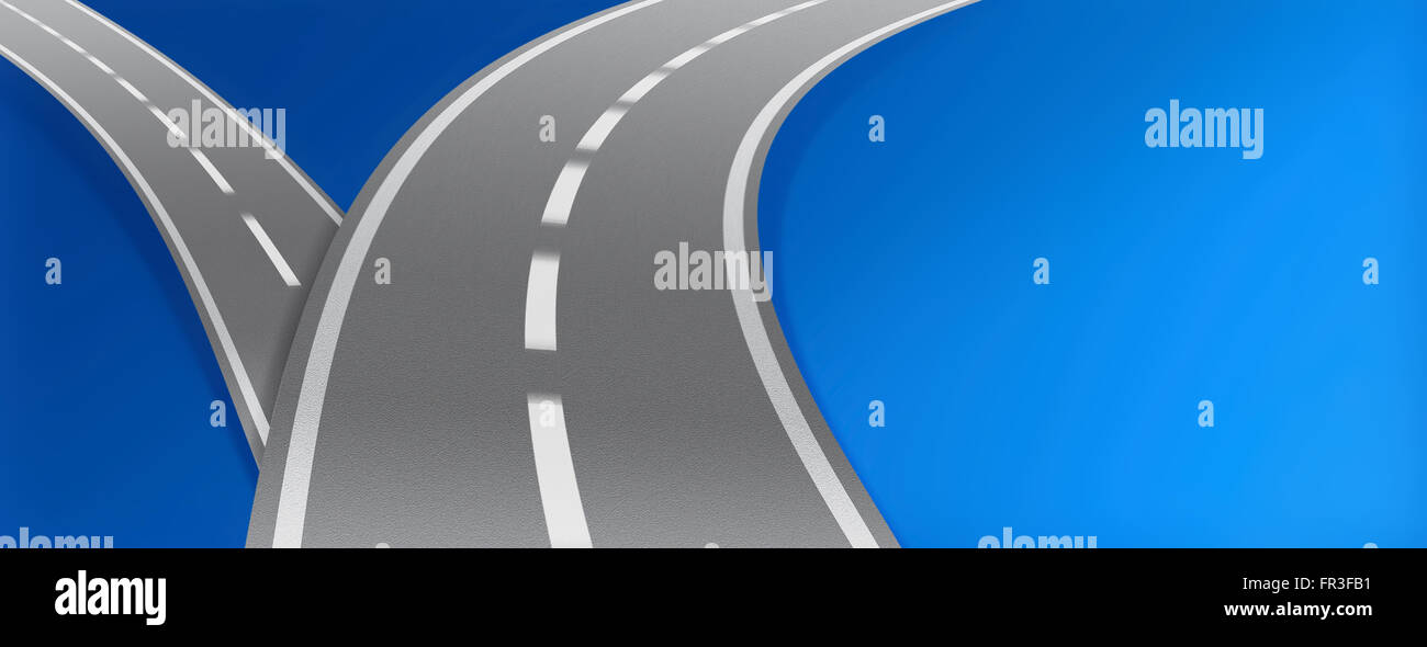 Two roads branch off in different directions on a gradient background ...