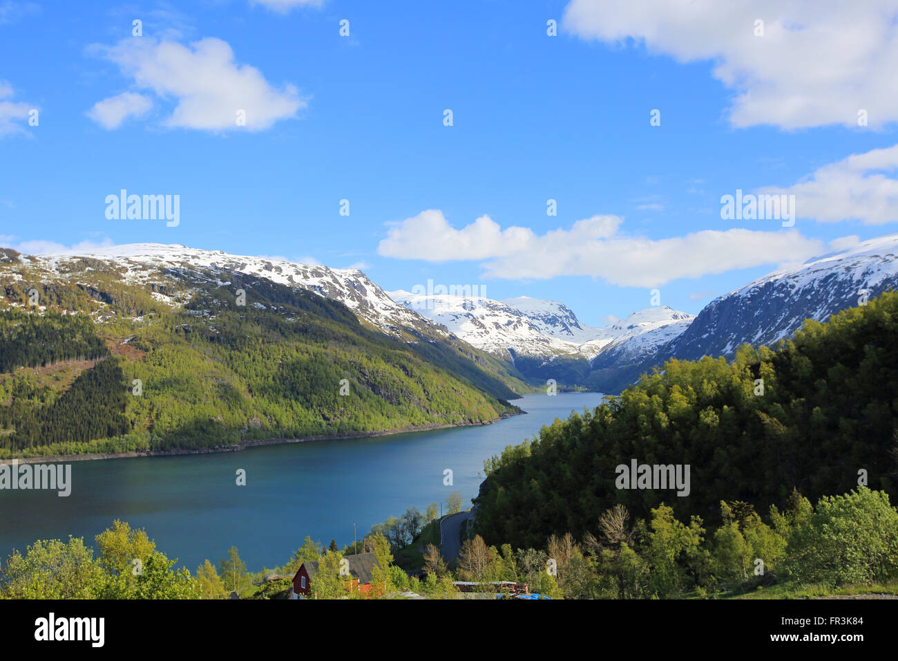 Spring Norway landscape with mountains and water of fjord Stock Photo ...