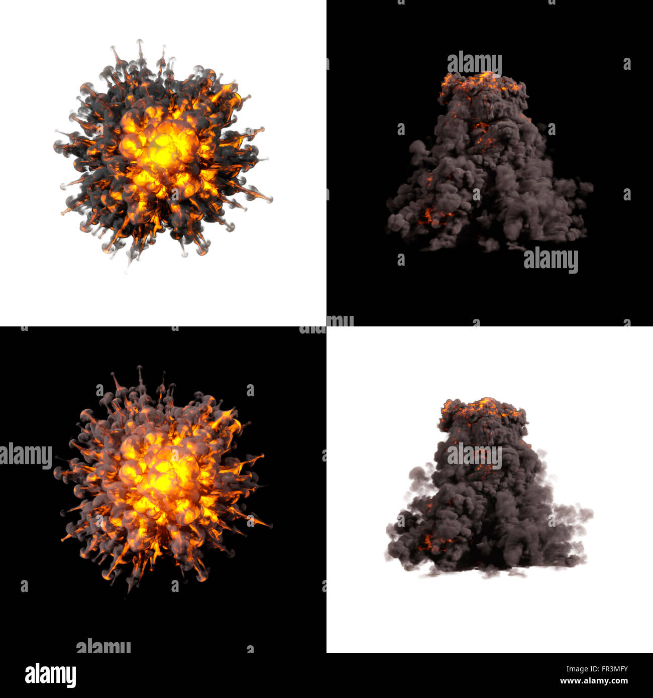 Fire explosions isolated set on white and black background Stock Photo ...