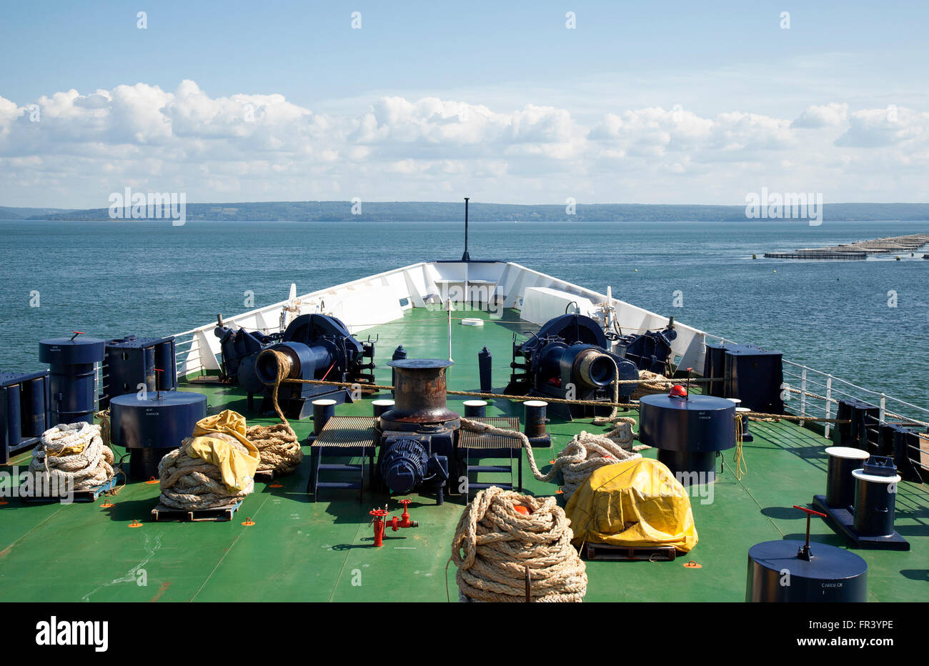 bow of ship looking across the channel Stock Photo - Alamy