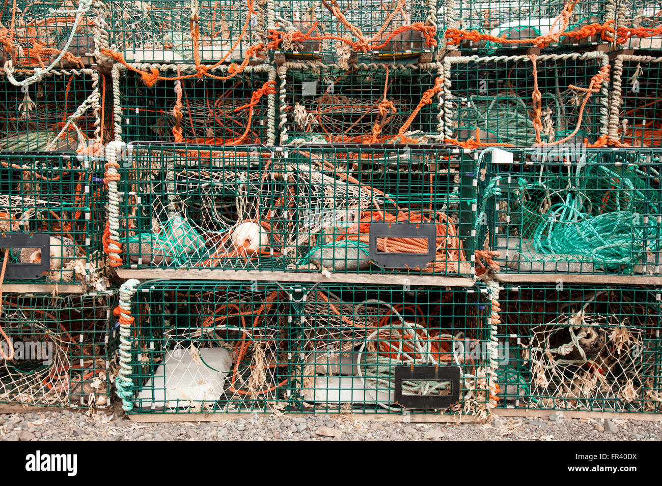 lobster traps stacked Stock Photo - Alamy