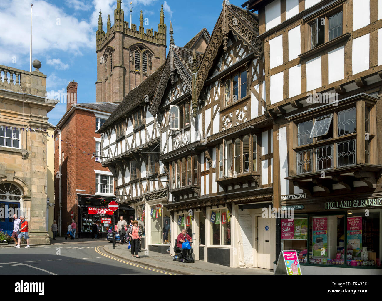 Historic medieval timber-framed buildings on Broad Street, Ludlow ...