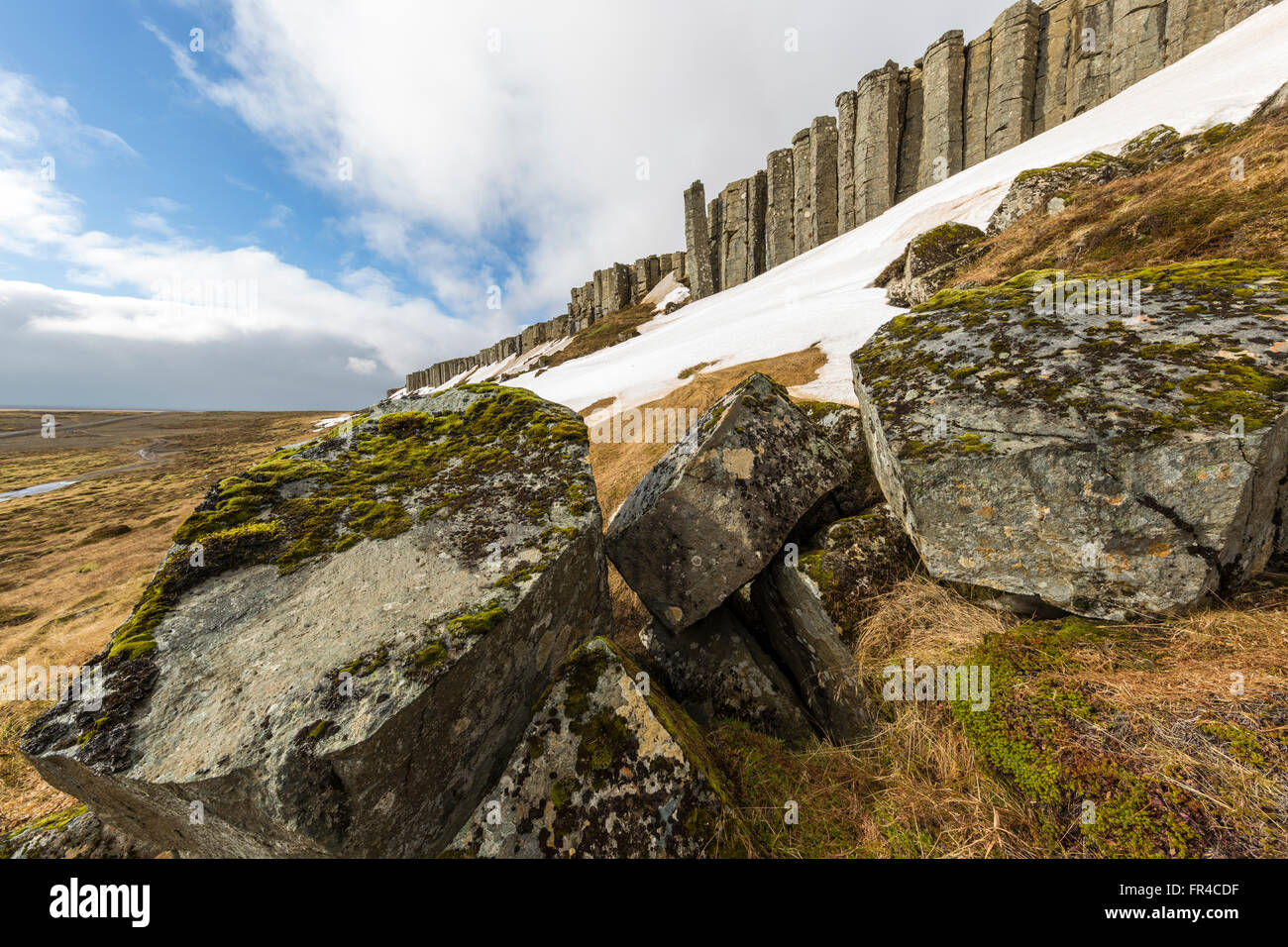 An impressive wall of beautiful basalt columns, forming geometric ...
