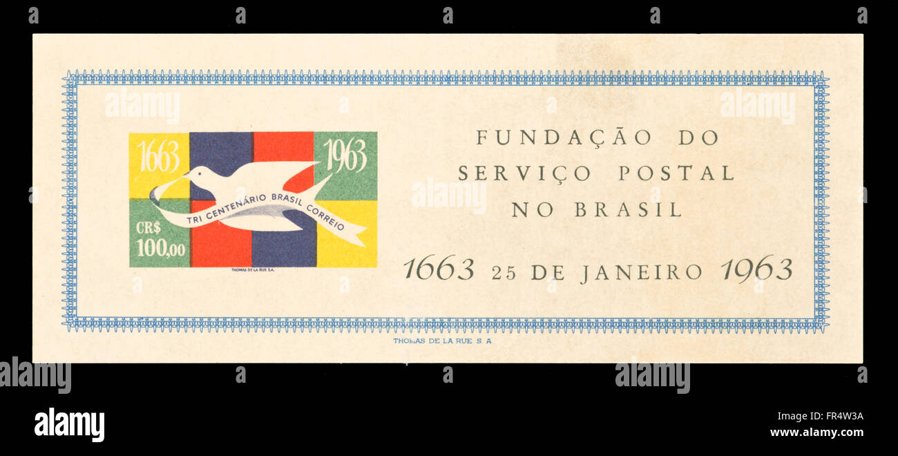 Souvenir sheet from Brazil depicting a stamp with carrier pigeon, 300 ...