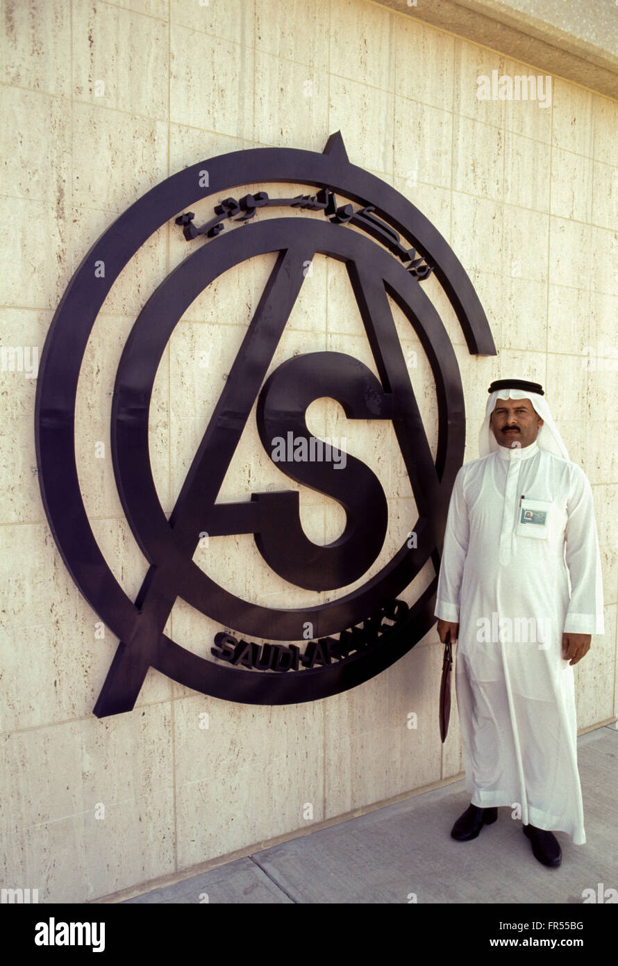 A Saudi man outside the Medical Services Organization at Saudi Aramco ...