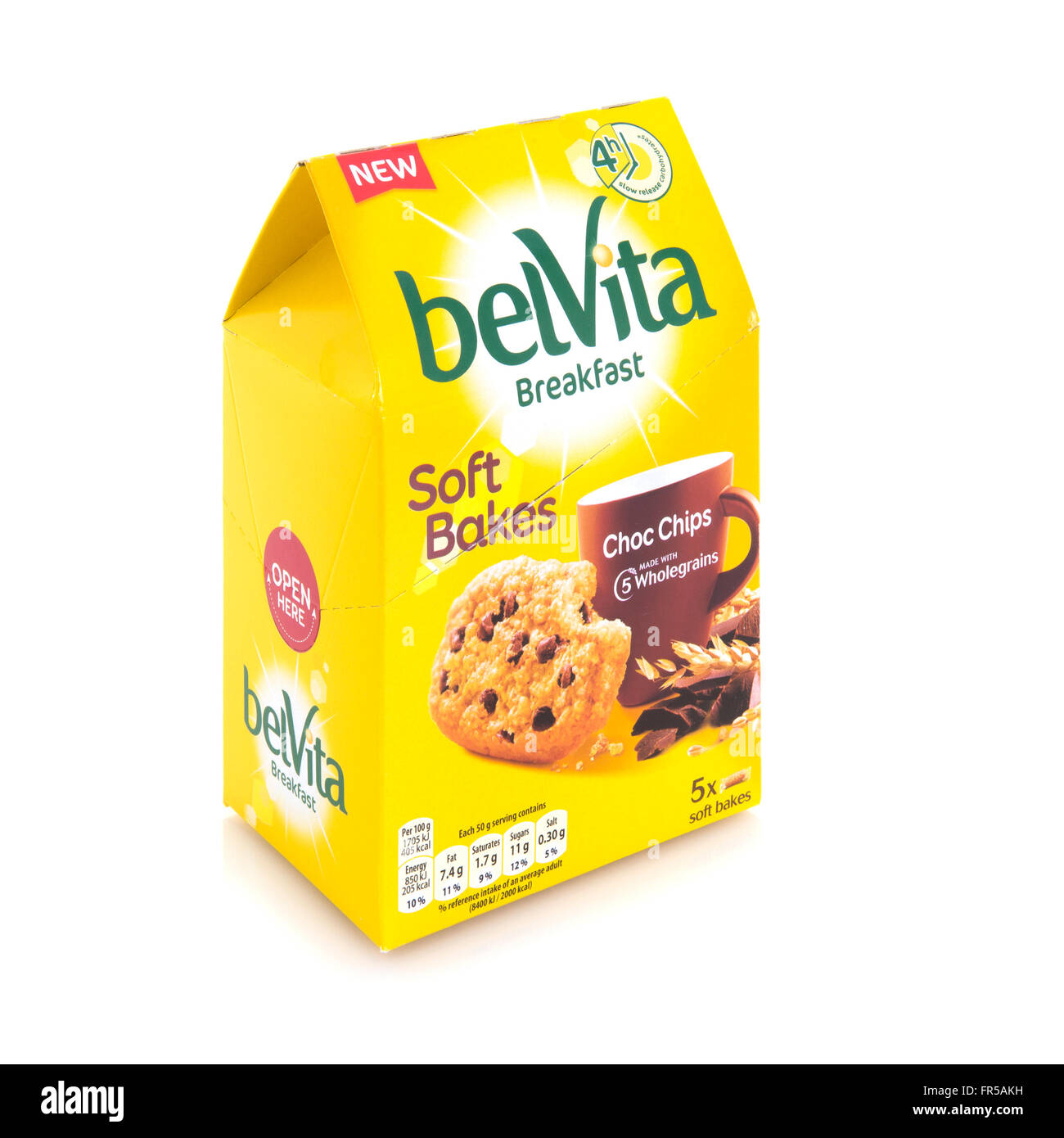 Belvita Soft Bakes Breakfast with Choc Chips and wholegrains on a white ...