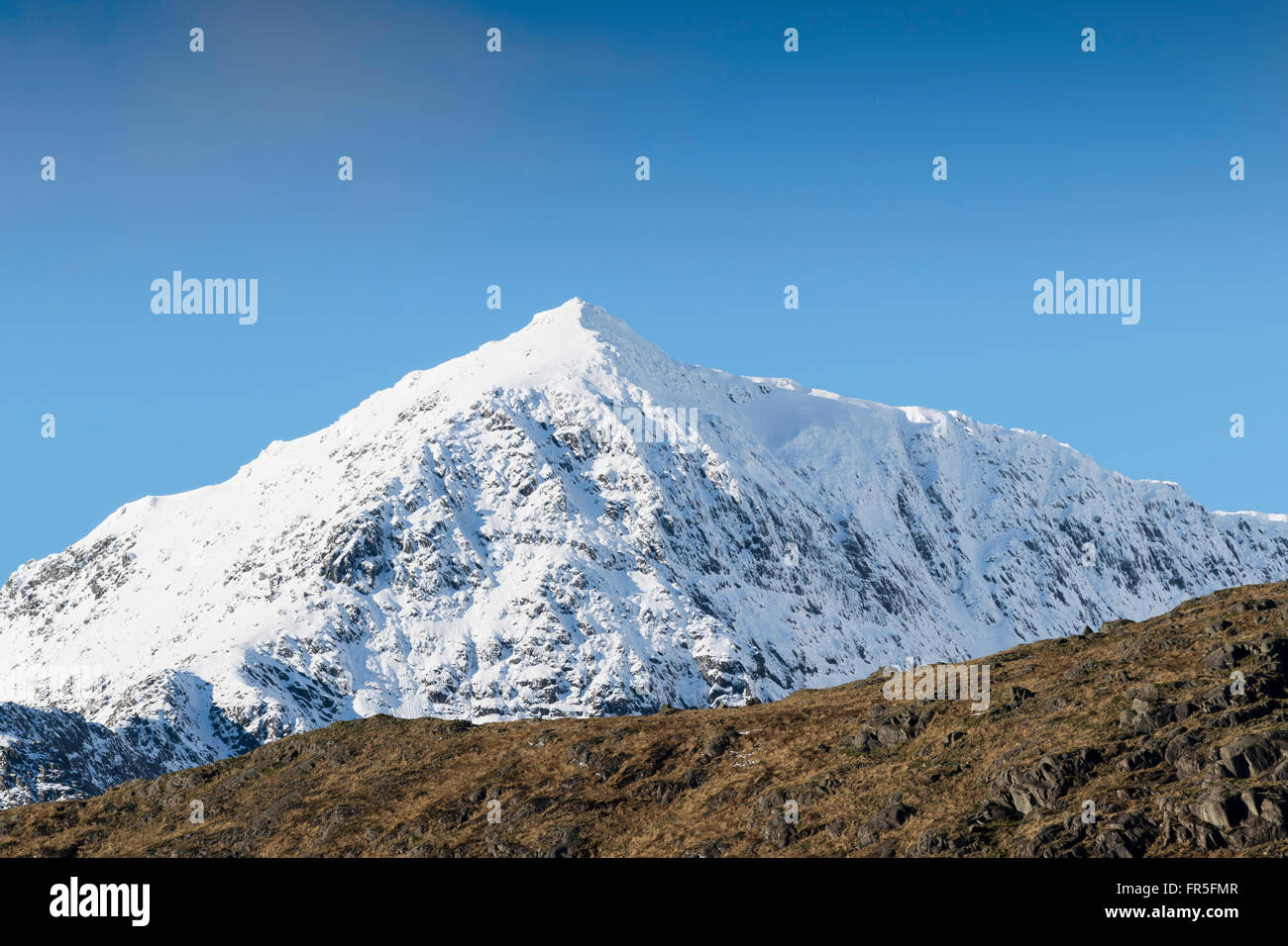 Snowdon in winter photo taken from the viewing point on the A498 Stock ...