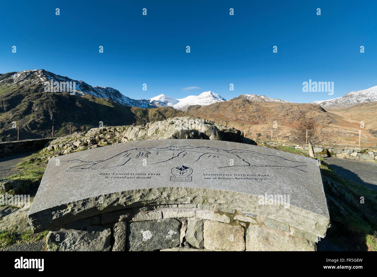View towards Yr Wyddfa Snowdon mountain Gallt y Wenallt Crib Goch and ...