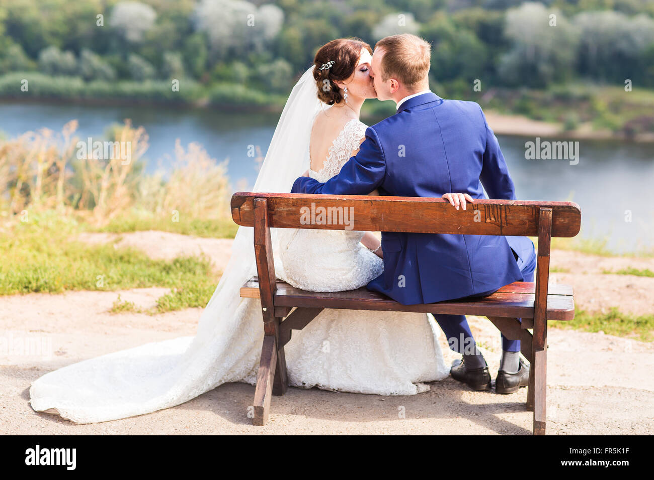 Bride and groom having a romantic moment on their wedding day Stock ...