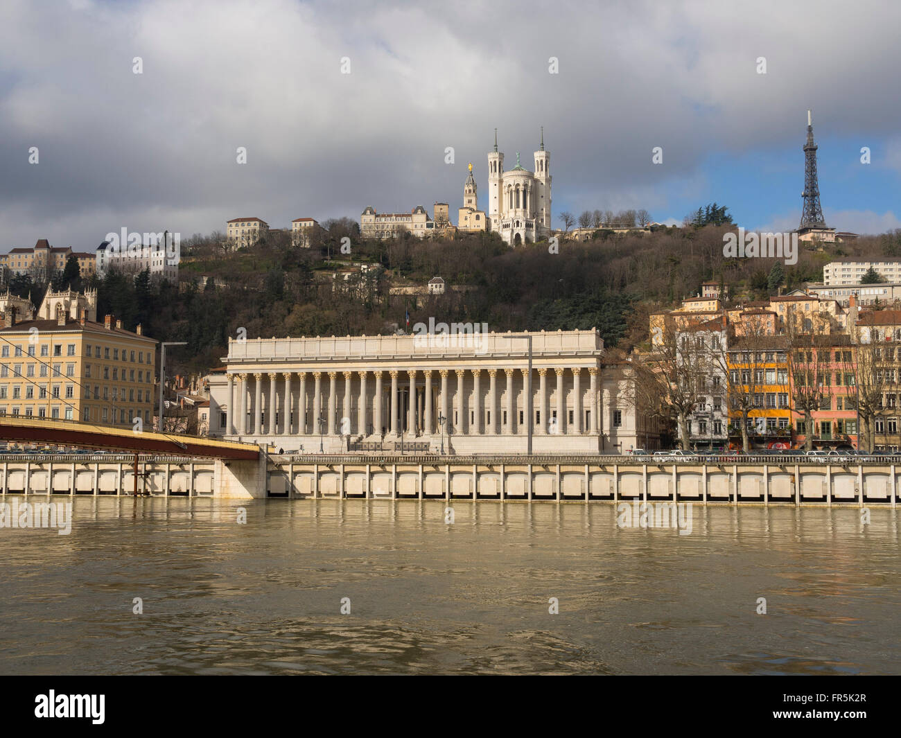 Riverside of the Saône and the Law court and the hill of Fourvière ...