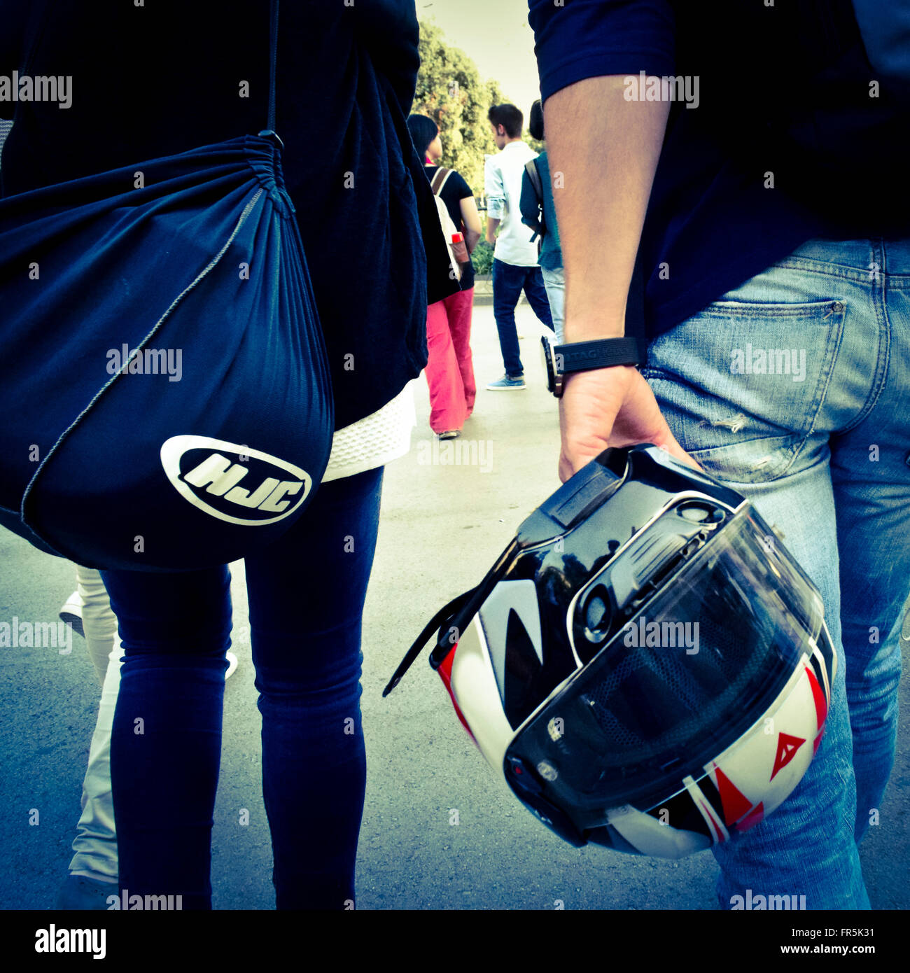 Walking with motorcycle helmet hi-res stock photography and images - Alamy