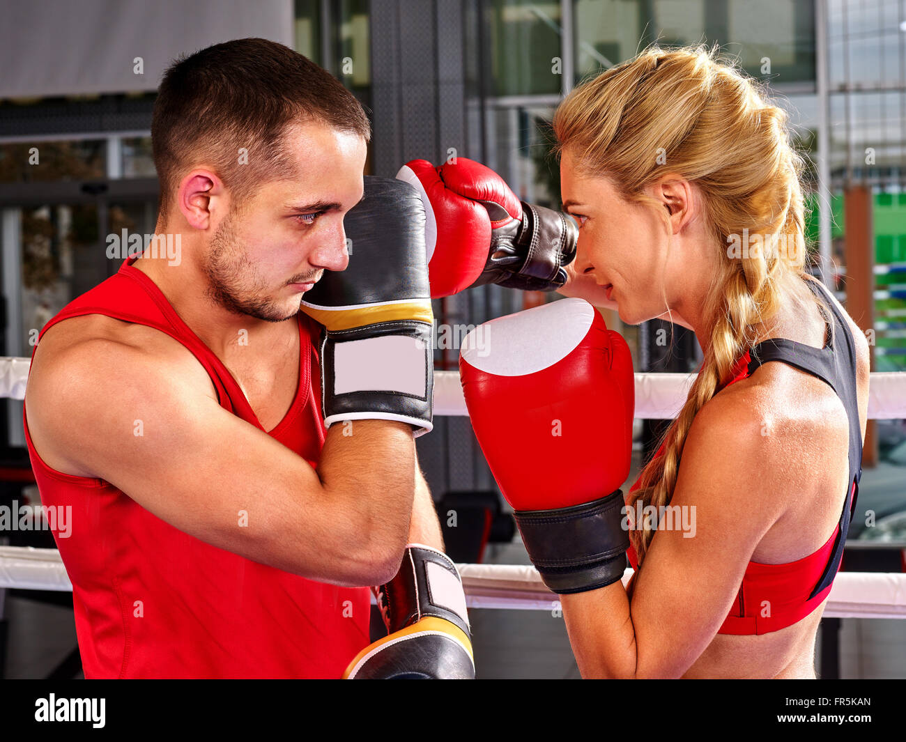 Couple Man and Woman Boxing in Ring Stock Photo - Alamy