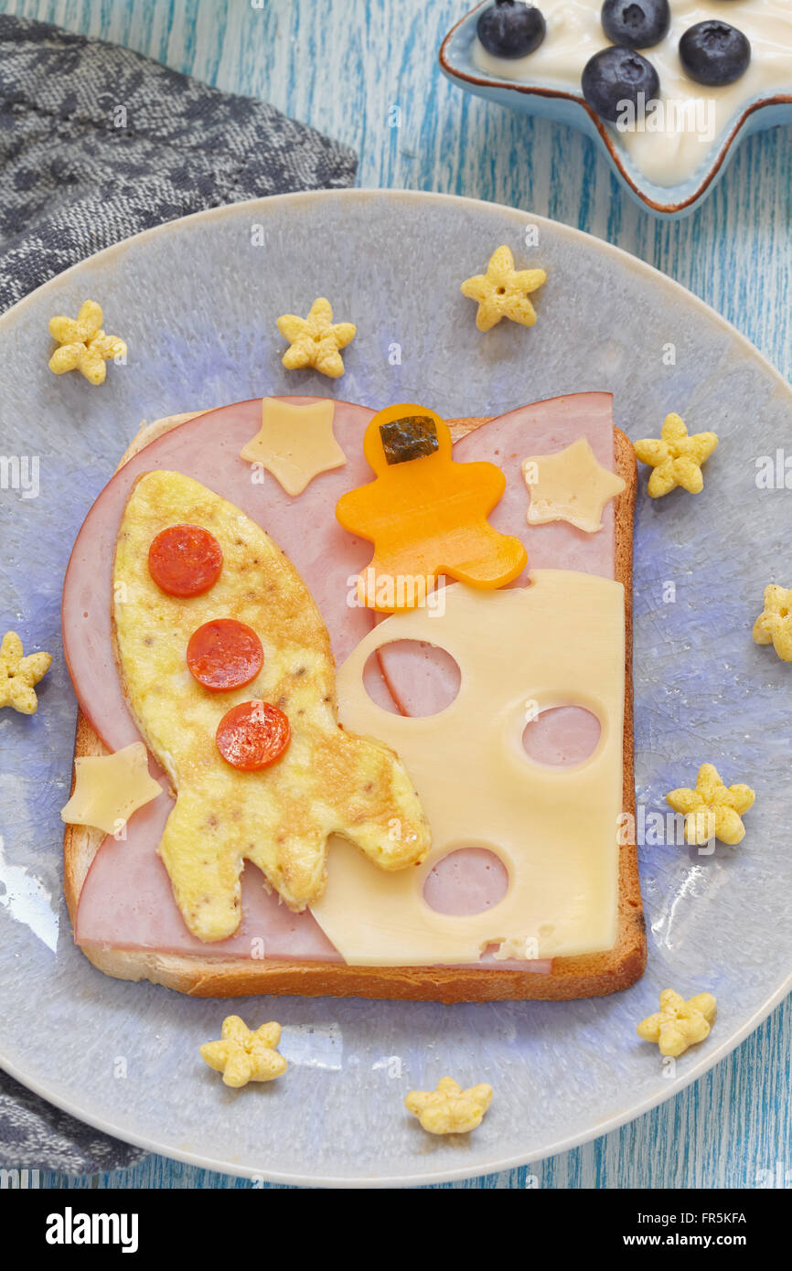 Funny sandwich with rocket and a astronaut on the cheese moon Stock ...