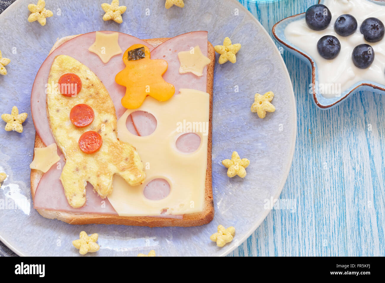 Funny sandwich with rocket and a astronaut on the cheese moon Stock ...