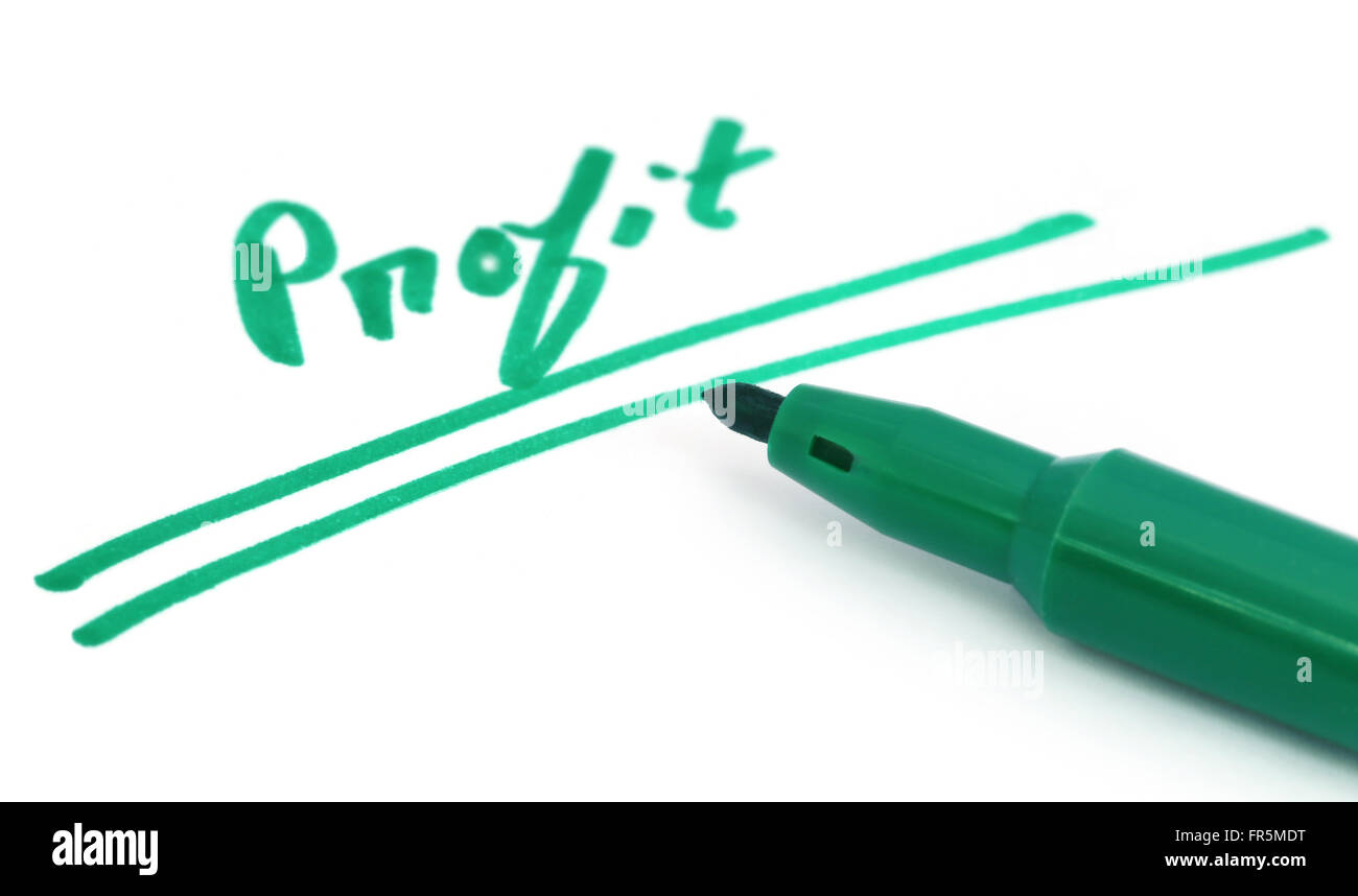 Profit written with a green sign pen over white background Stock Photo ...