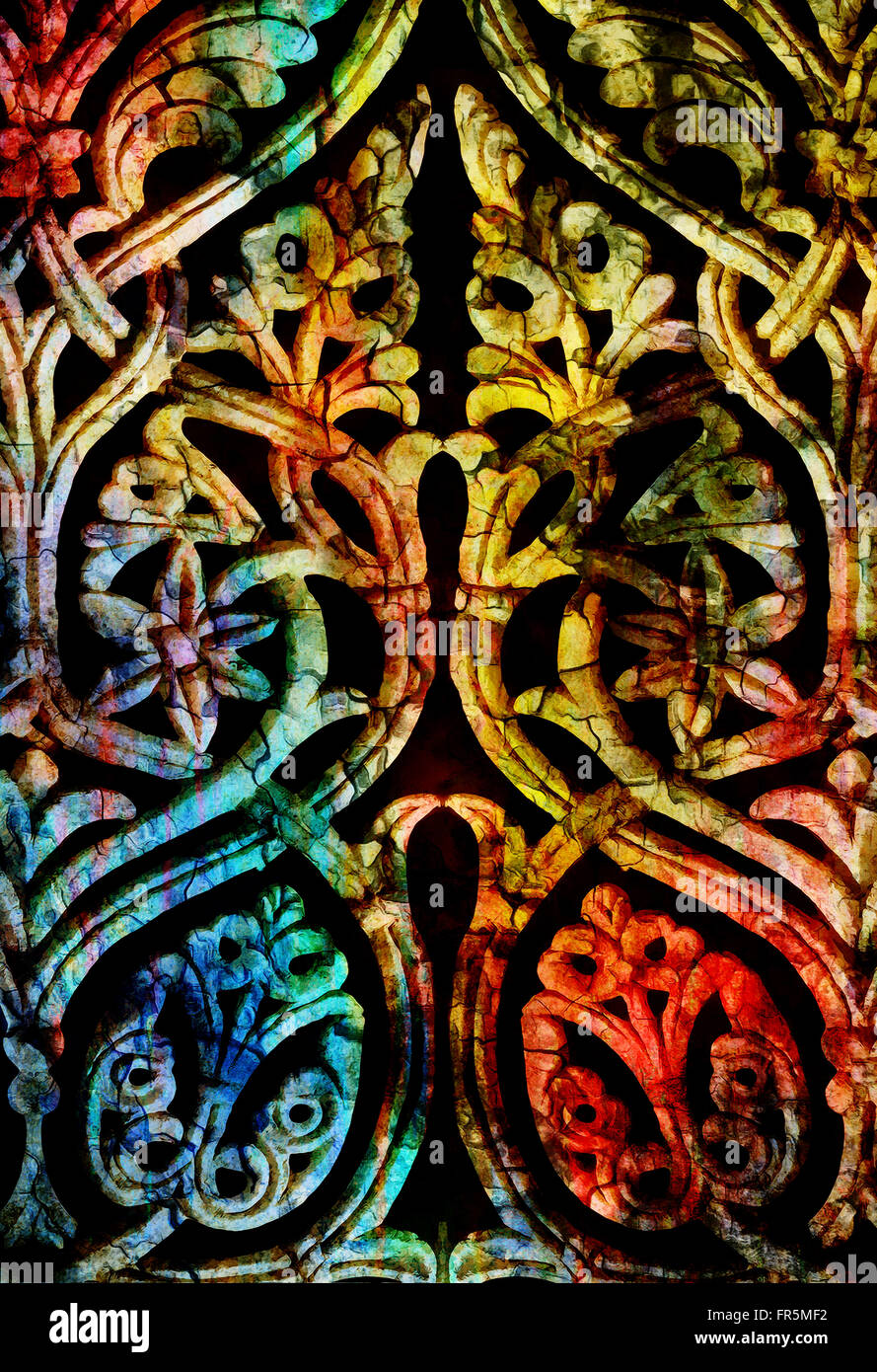 floral pattern with ancient and oriental elements. Computer collage ...