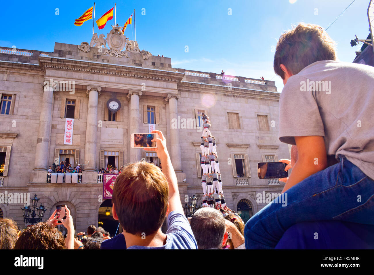 Human Towers Day. Merce Festival. Plaça Sant Jume, Barcelona, Catalonia ...