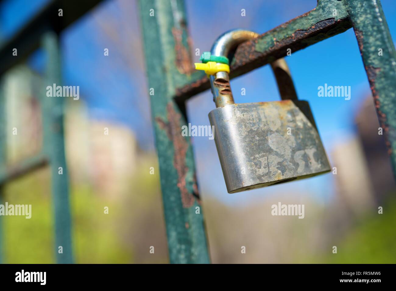 Love padlock on the railing of a bridge Stock Photo - Alamy