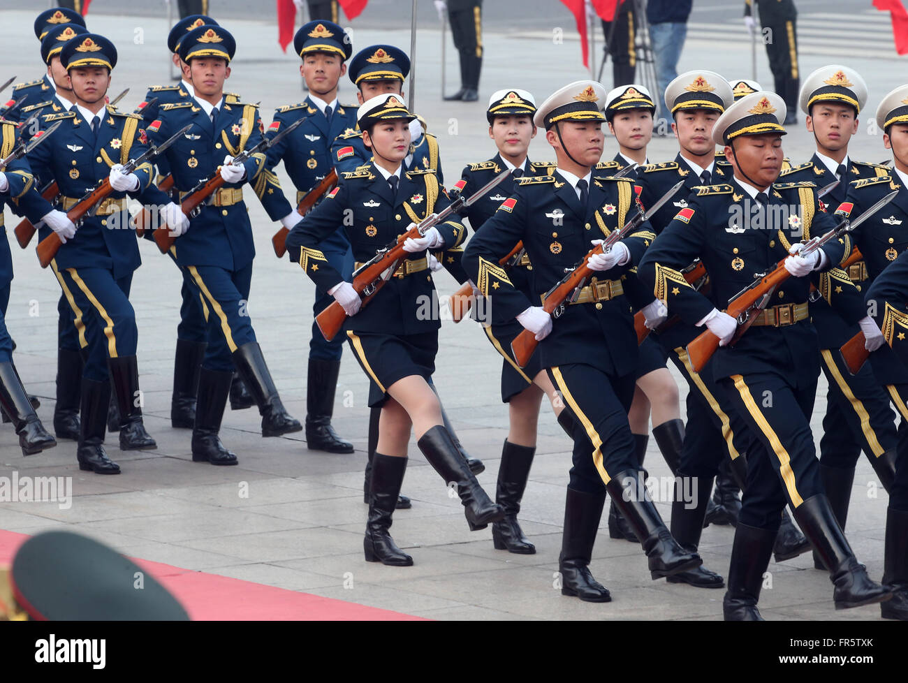 Beijing, China. 21st Mar, 2016. Soldiers of the Chinese army march ...