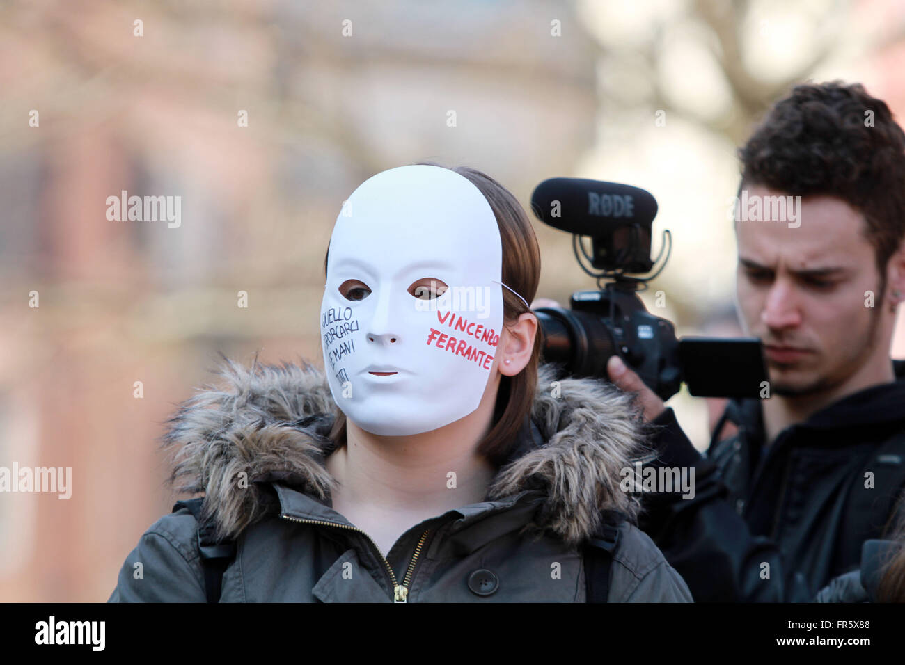 Venice, Italy. 21st Mar, 2016. A girl with mask with one of the names ...