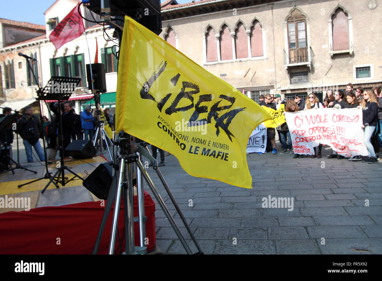 Venice, Italy. 21st Mar, 2016. A flag of Libera, Italy's most ...