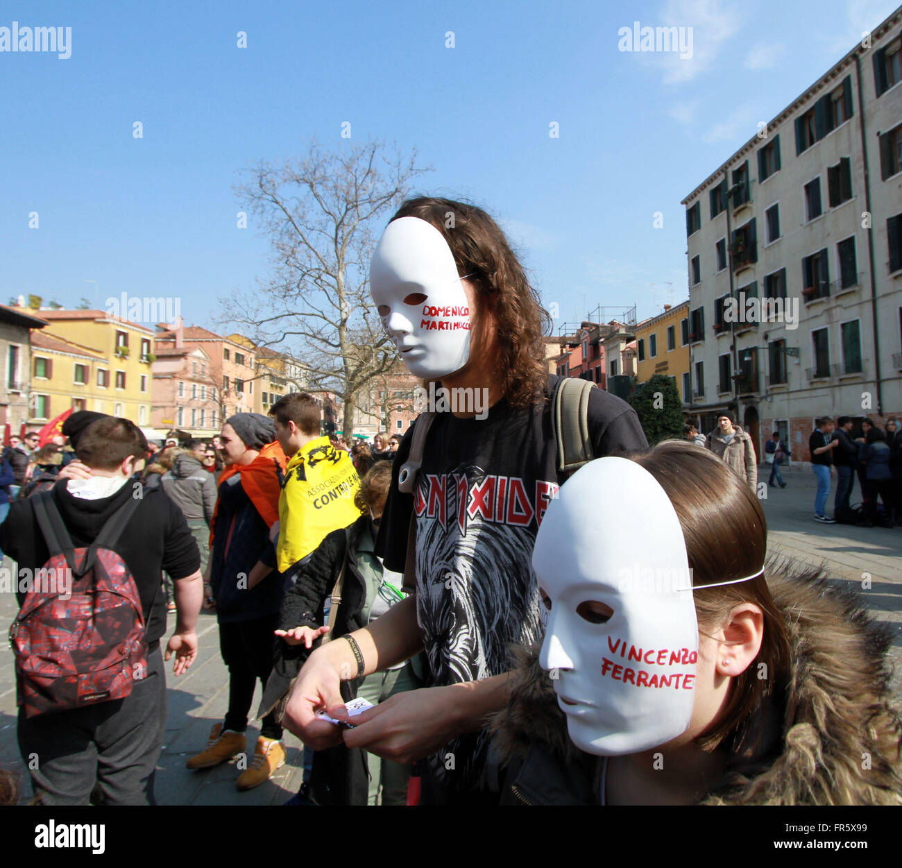 Venice, Italy. 21st Mar, 2016. People with mask with one of the names ...