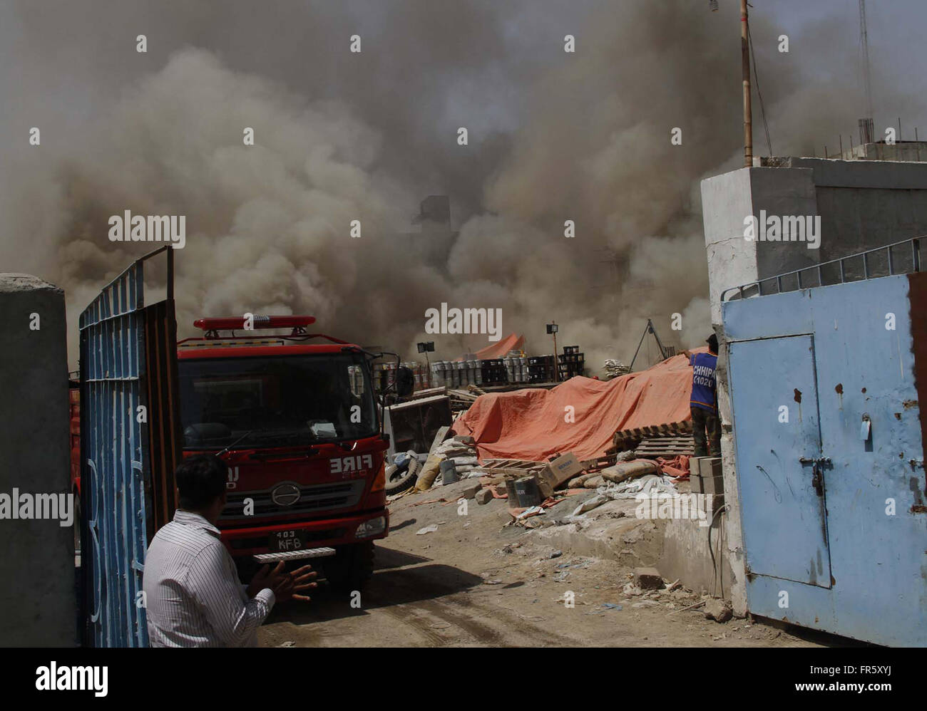 Rescuers are busy in operation at venue after fire broke at paint ...