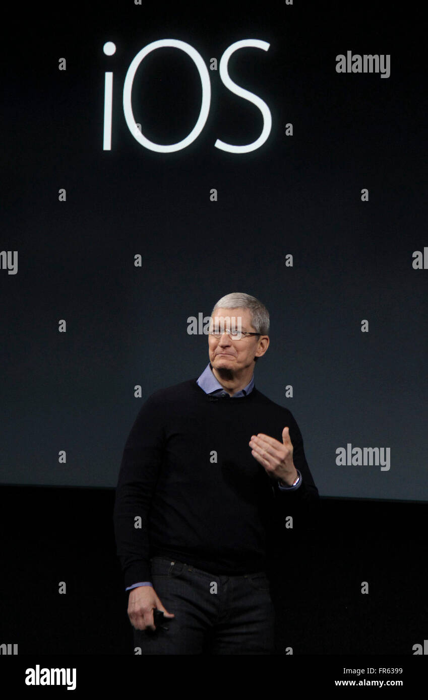 Cupertino. 21st Mar, 2016. Apple Chief Executive Officer Tim Cook ...