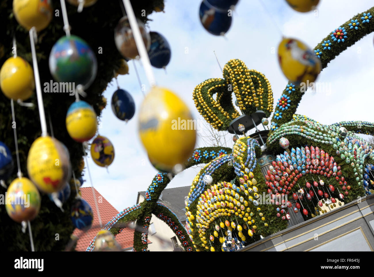 The well of Schechingen decorated with colourful Easter eggs ...