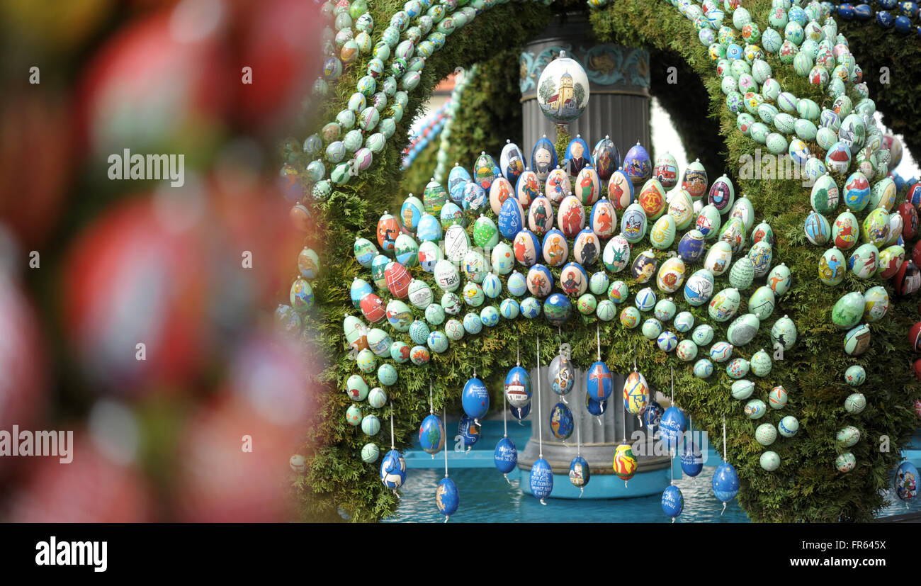 The well of Schechingen decorated with colourful Easter eggs ...