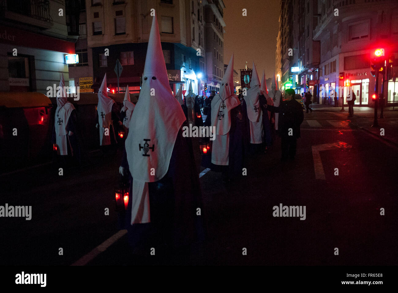 Santander, Spain. 21st March, 2016. Nazarenes of nocturnal procession ...