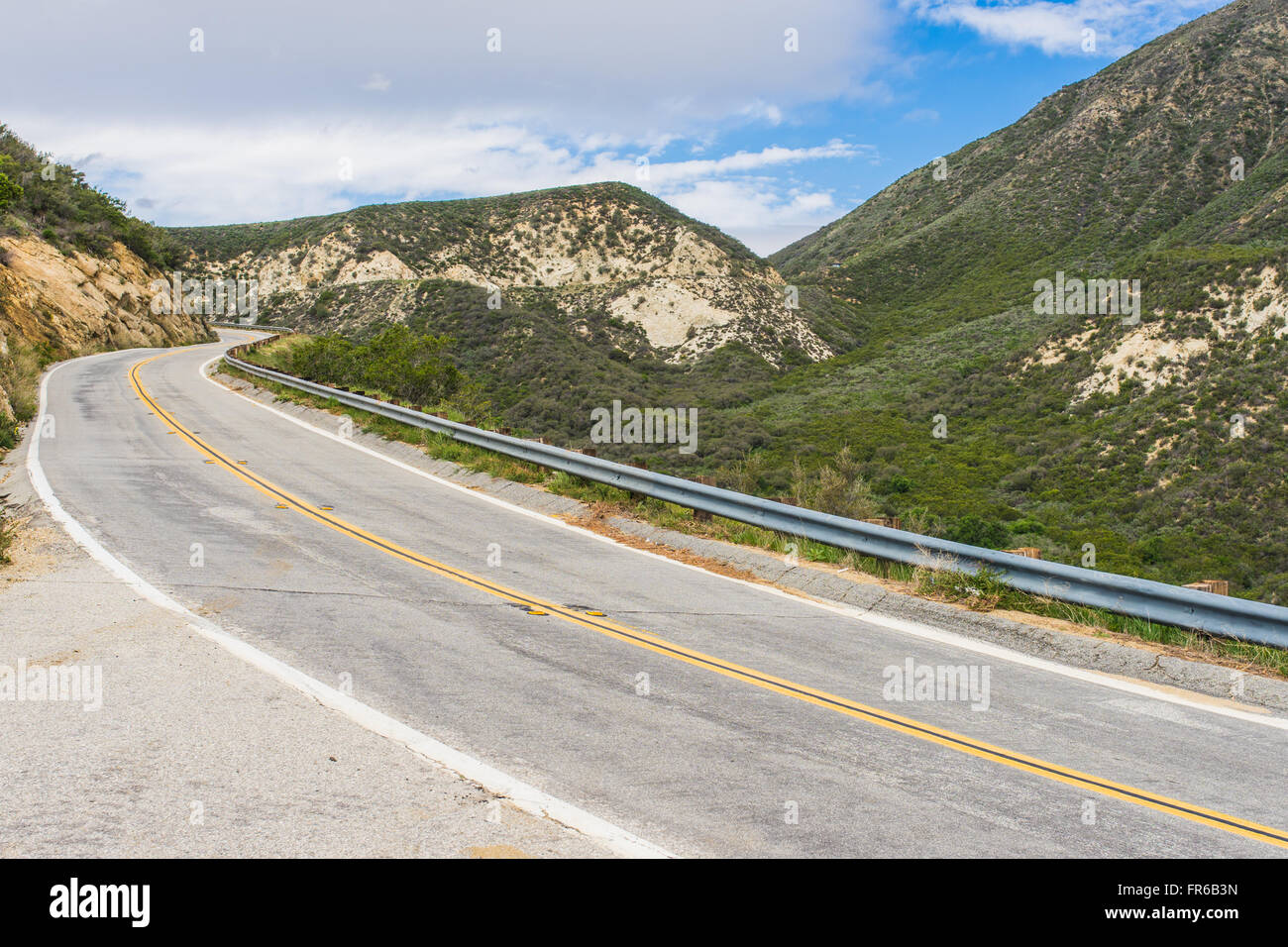 Long highway road bends through the Angeles National Forest above LA ...